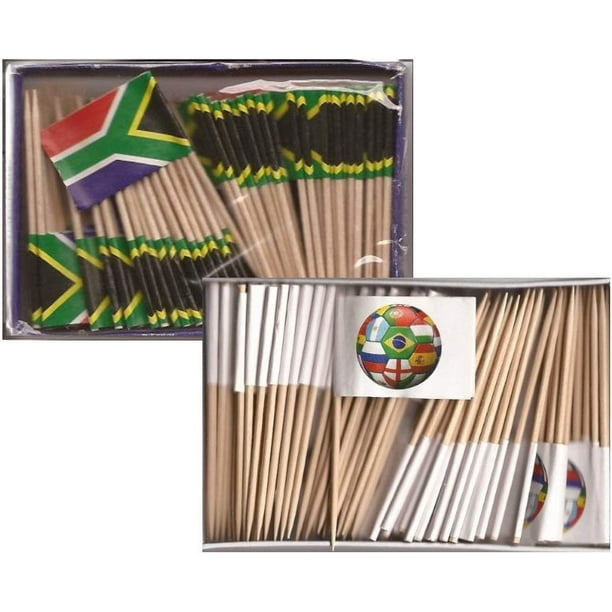 Mini South Africa and Soccer Ball Toothpick Flags, 1 Box of 100 African ...