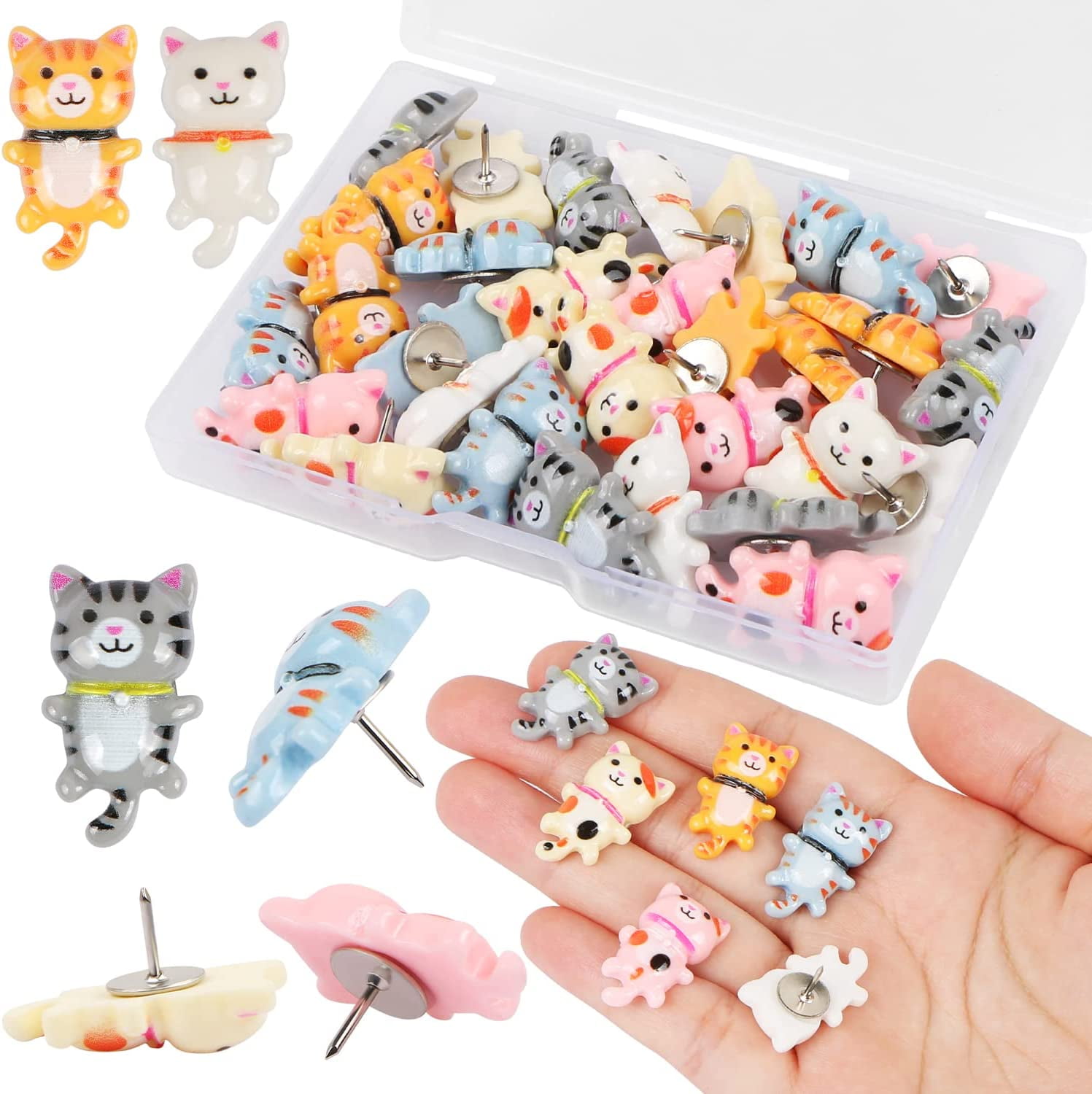 30 Pcs Cute Cat Push Pins, Resin Cat Push Pins Decorative Animal Thumb ...