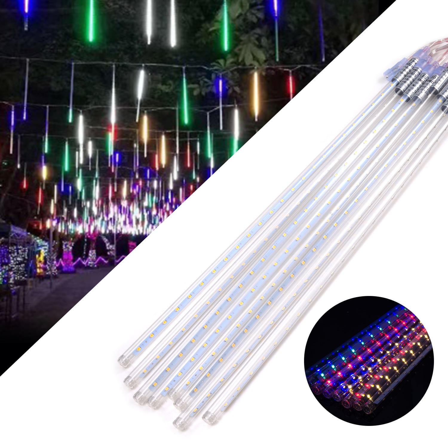 LUXMO Outdoor Meteor Shower Lights, Waterproof 30cm 8 Tube 192 LED ...