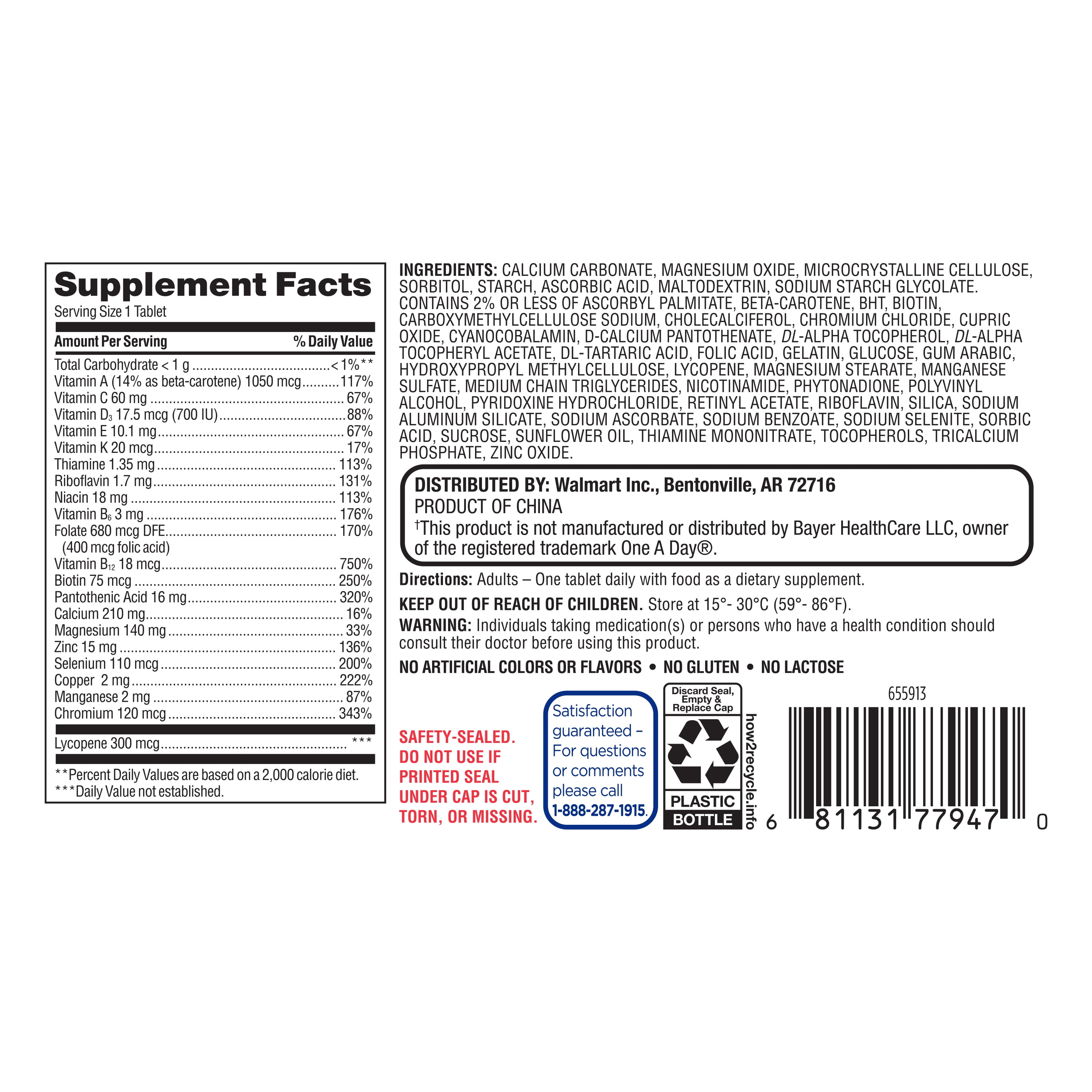 Buy Equate One Daily Mens Health Multivitamin Multimineral Supplement