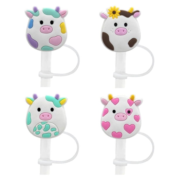 4 Pieces Straw Covers Cap, Silicone Straw Plug Cute Cartoon Cow Shape ...