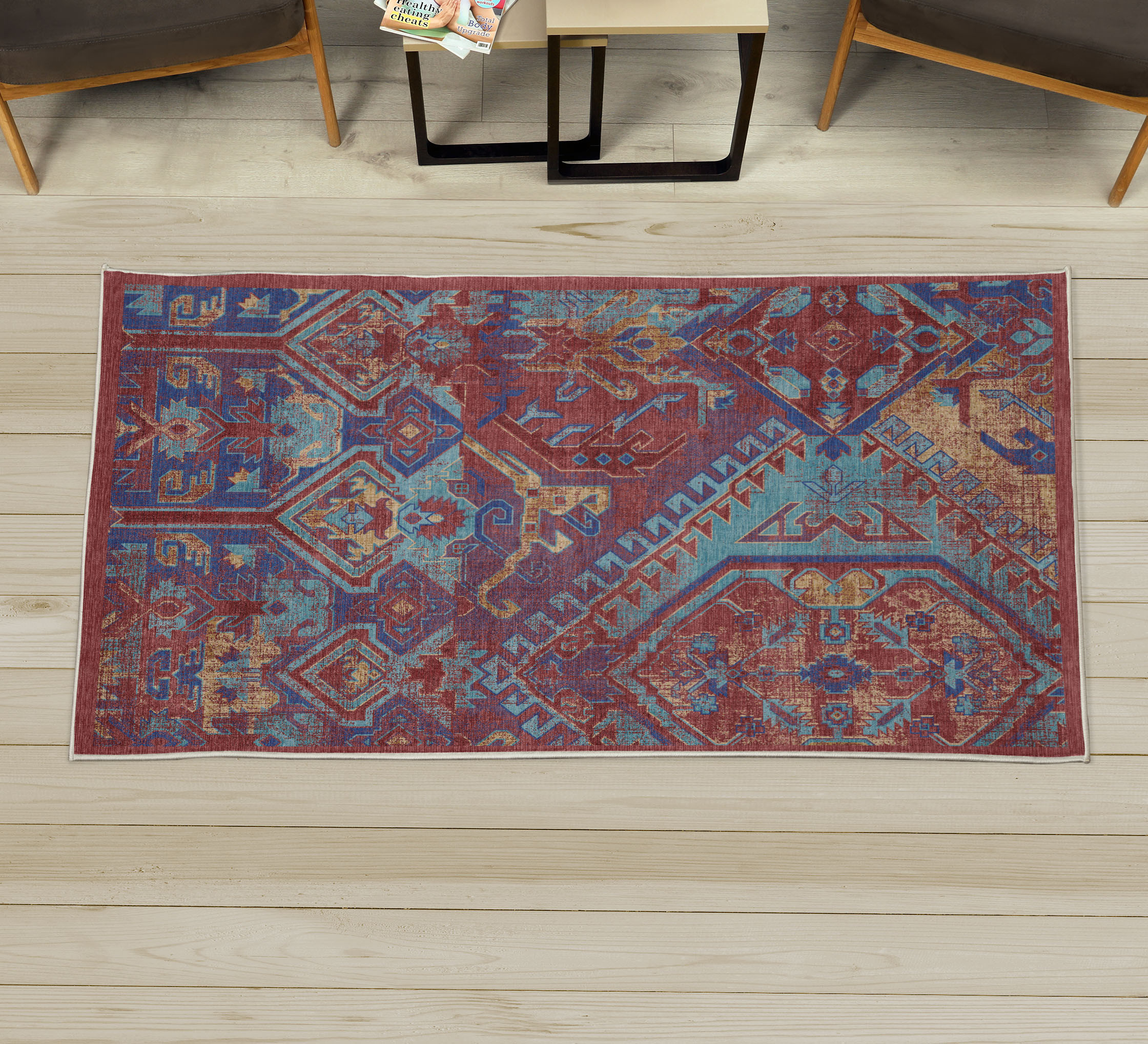 Ethnic Decorative Rug, Grunge Themed Abstract Artwork of Traditional ...