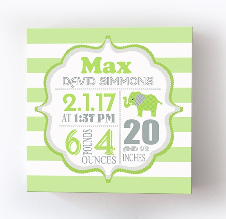 Personalized Canvas Birth Announcement Nursery Decor Gift, Safari ...