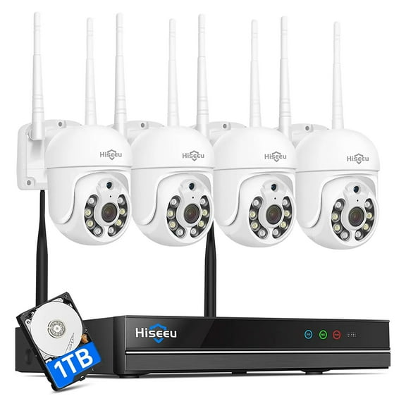 Hiseeu Outdoor Wireless Security Camera System, 4-Pack 3MP with 10CH ...