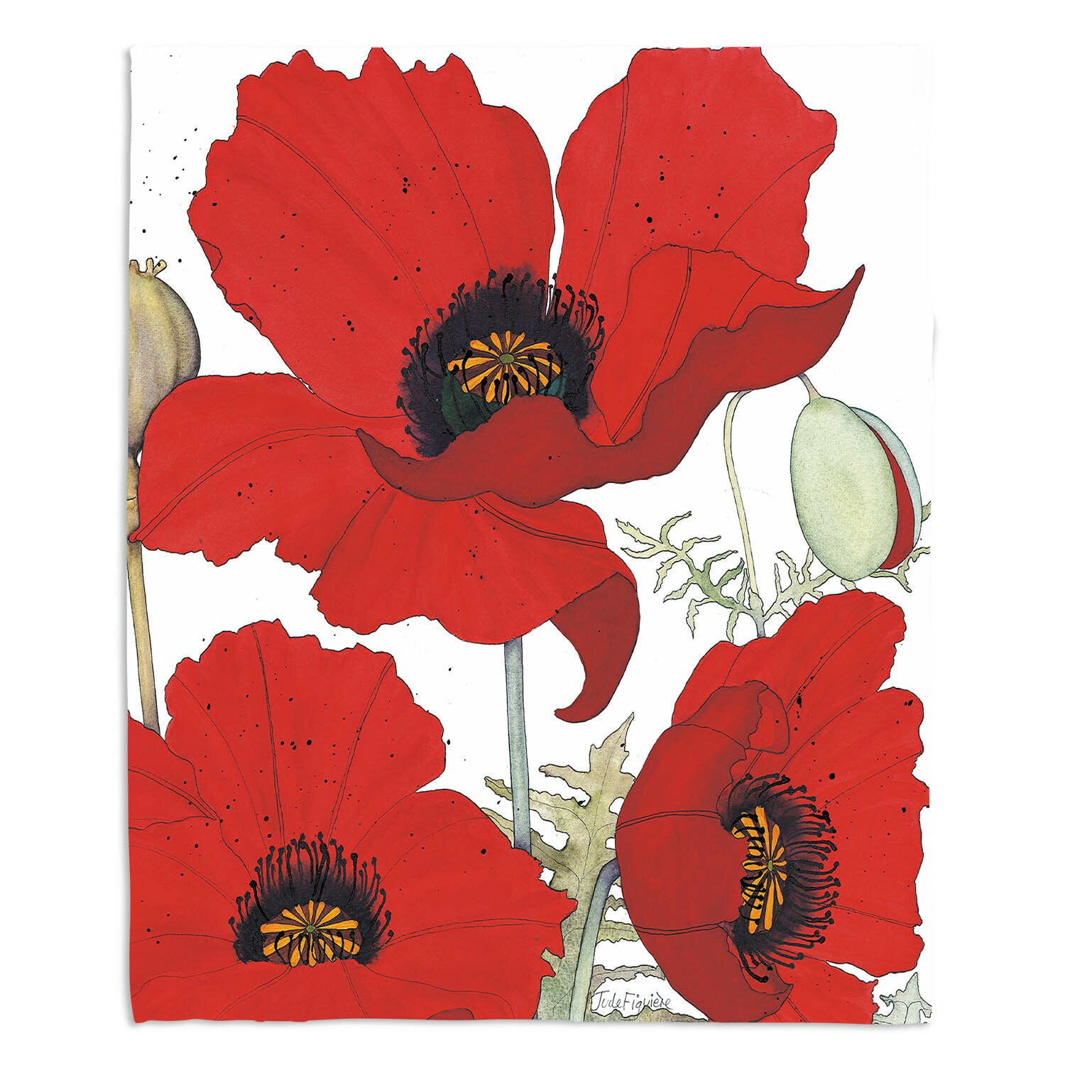 3 Red Poppies Soft Sherpa Blanket, Material Details: 50% Fleece 50% ...
