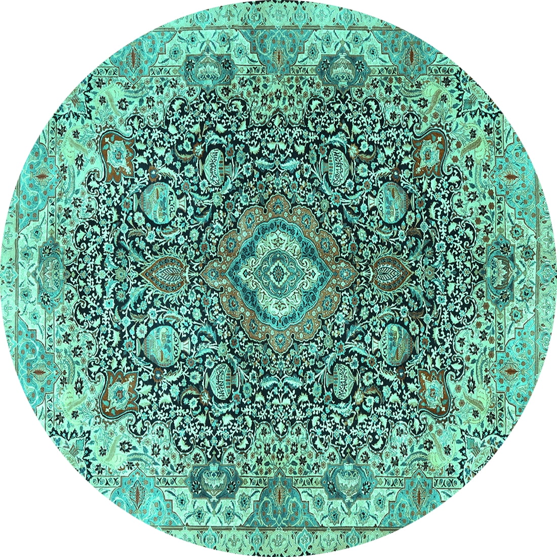 Ahgly Company Machine Washable Indoor Round Persian Turquoise Blue ...