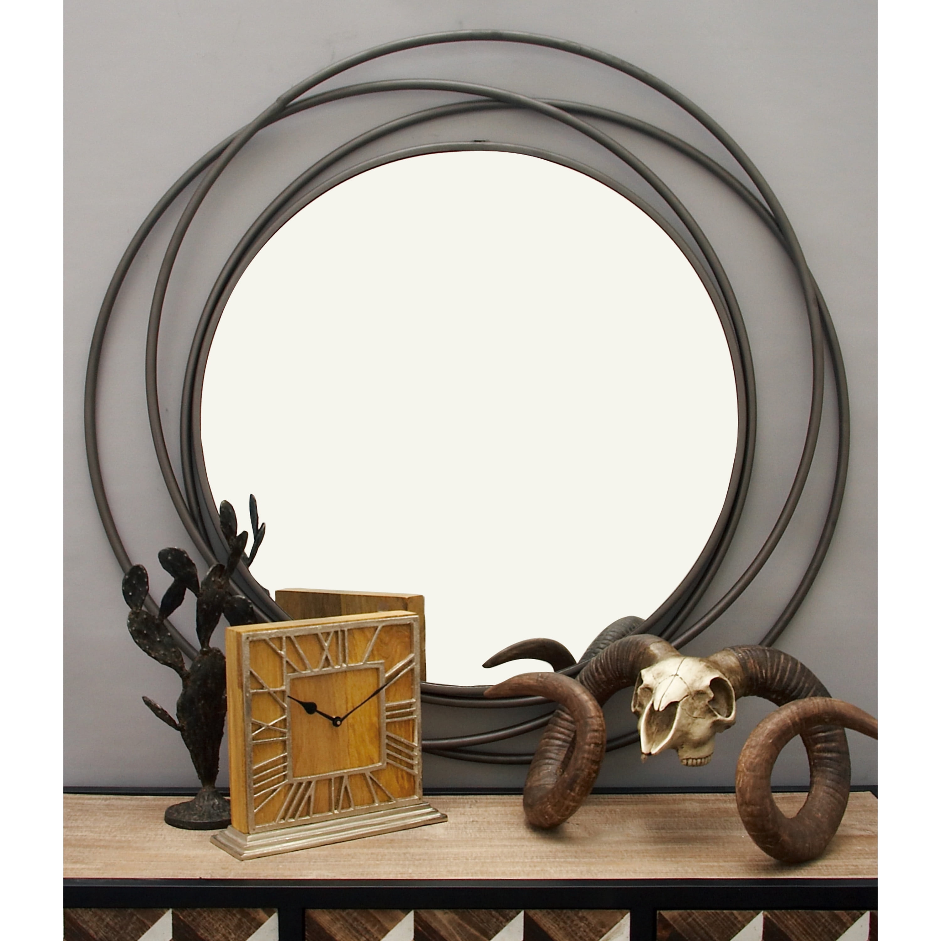 DecMode Gray Modern Metal Wall Mirror with Overlapping Rings Frame, 42 ...