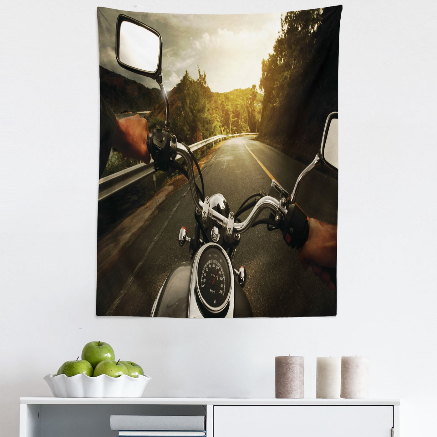 Adventure Tapestry, Rider Driving a Chopper on Asphalt Road Within ...