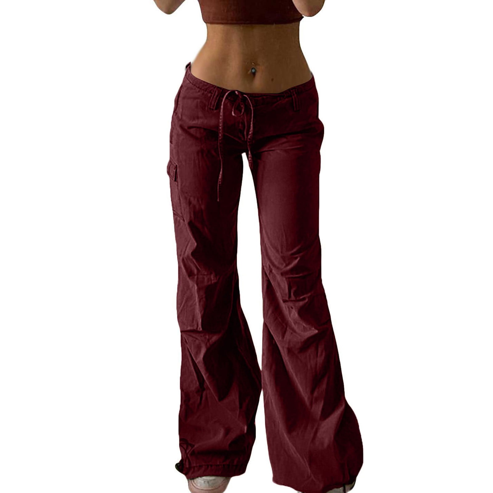 Womens Low Waist Cargo Pants Casual Solid Harajuku Vintage Y2k Low