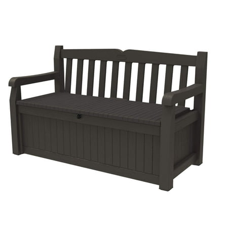 Keter Outdoor Patio Storage Bench, 60 Gallon Plastic Deck Box, Brown ...