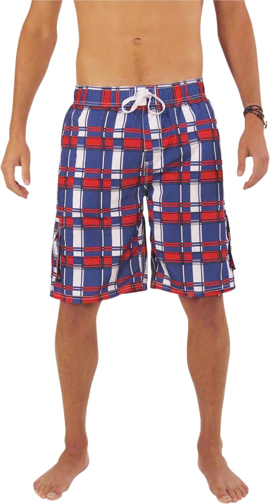 NORTY Mens Plaid Swim Suit Adult Male Swim Trunks Blue Plaid S ...