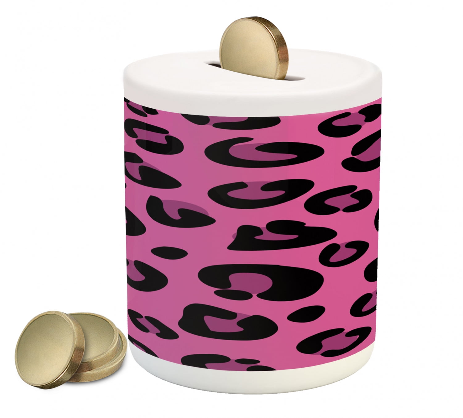 Hot Pink Piggy Bank, Leopard Animal Skin Pattern in Abstract Style Wild ...