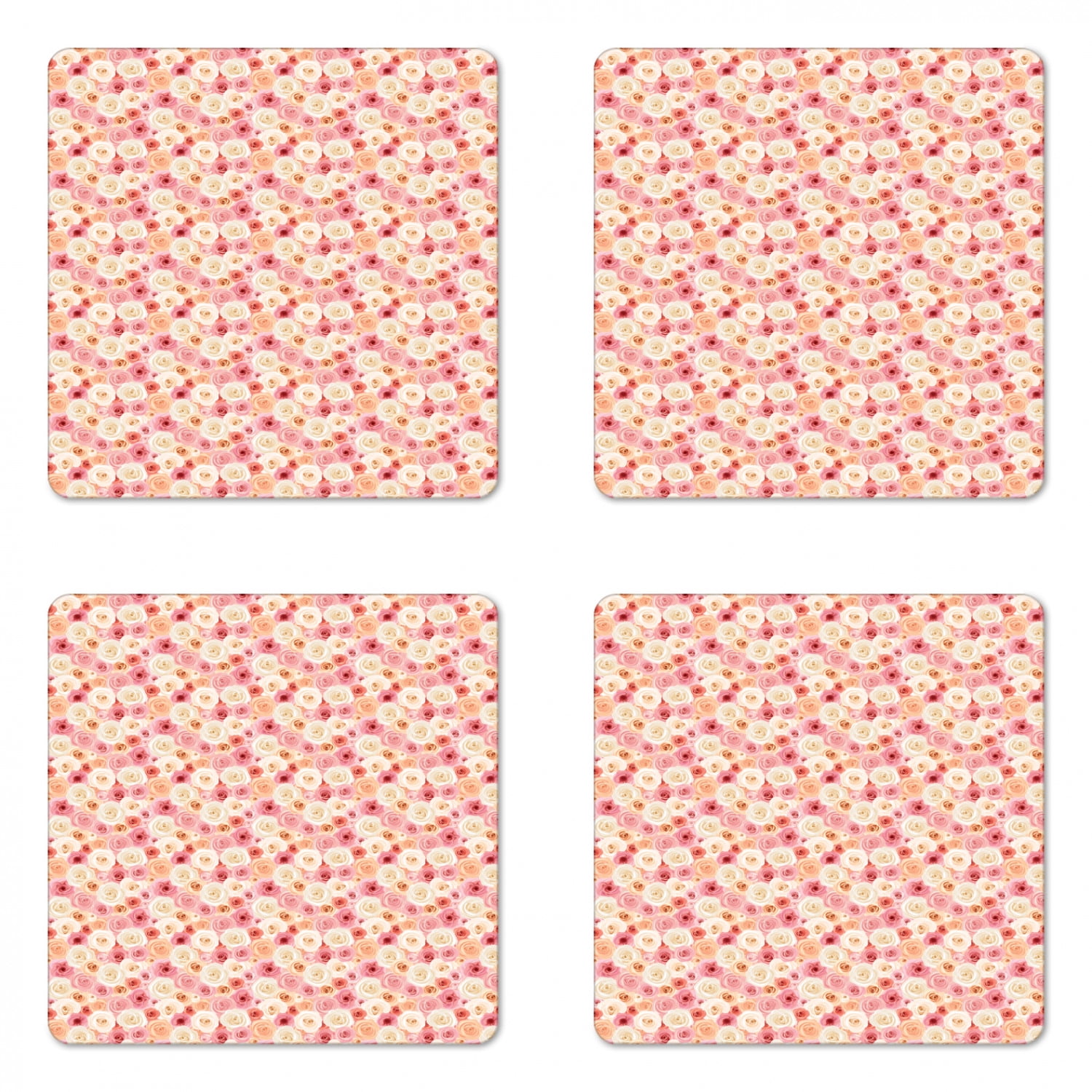 Rose Coaster Set of 4, Romantic Pastel Shade Rose Petals and Buds ...