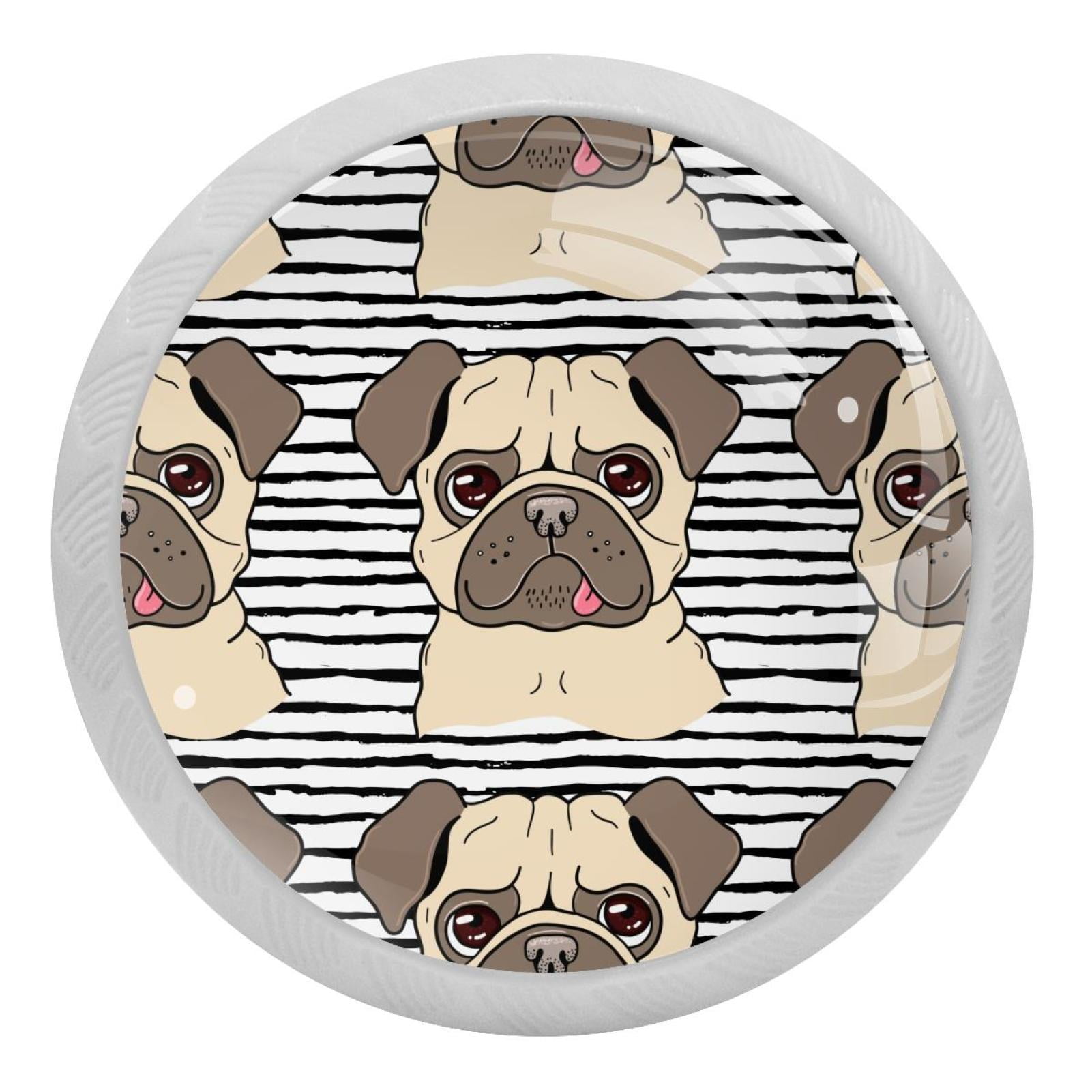 4PCS Round Cute Pugs Dog Cabinet Fluorescence Knob Glowing in the Dark ...