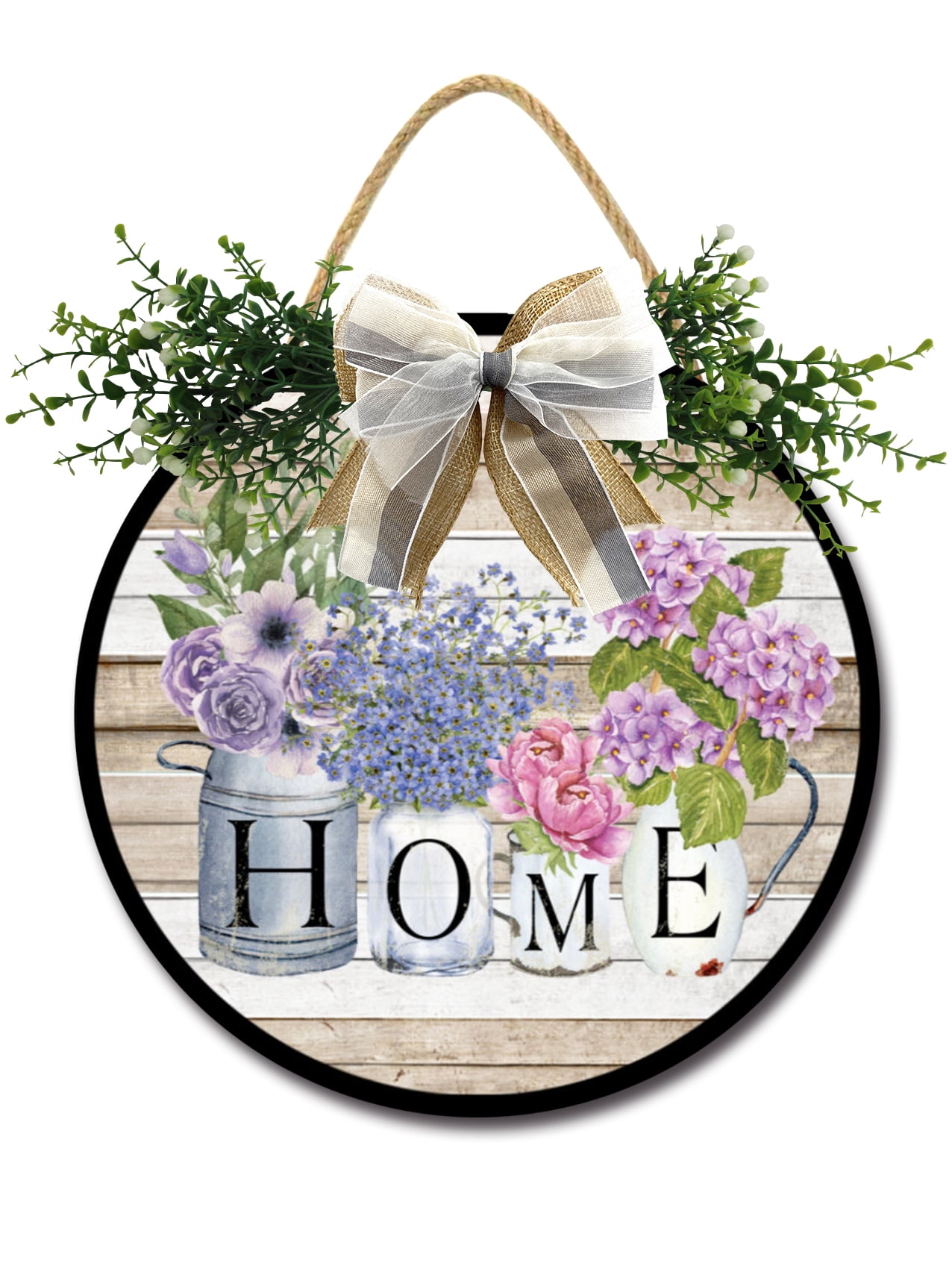 Home Door Sign Home Decor Round Wood Wreaths Wall Hanging Sign ...