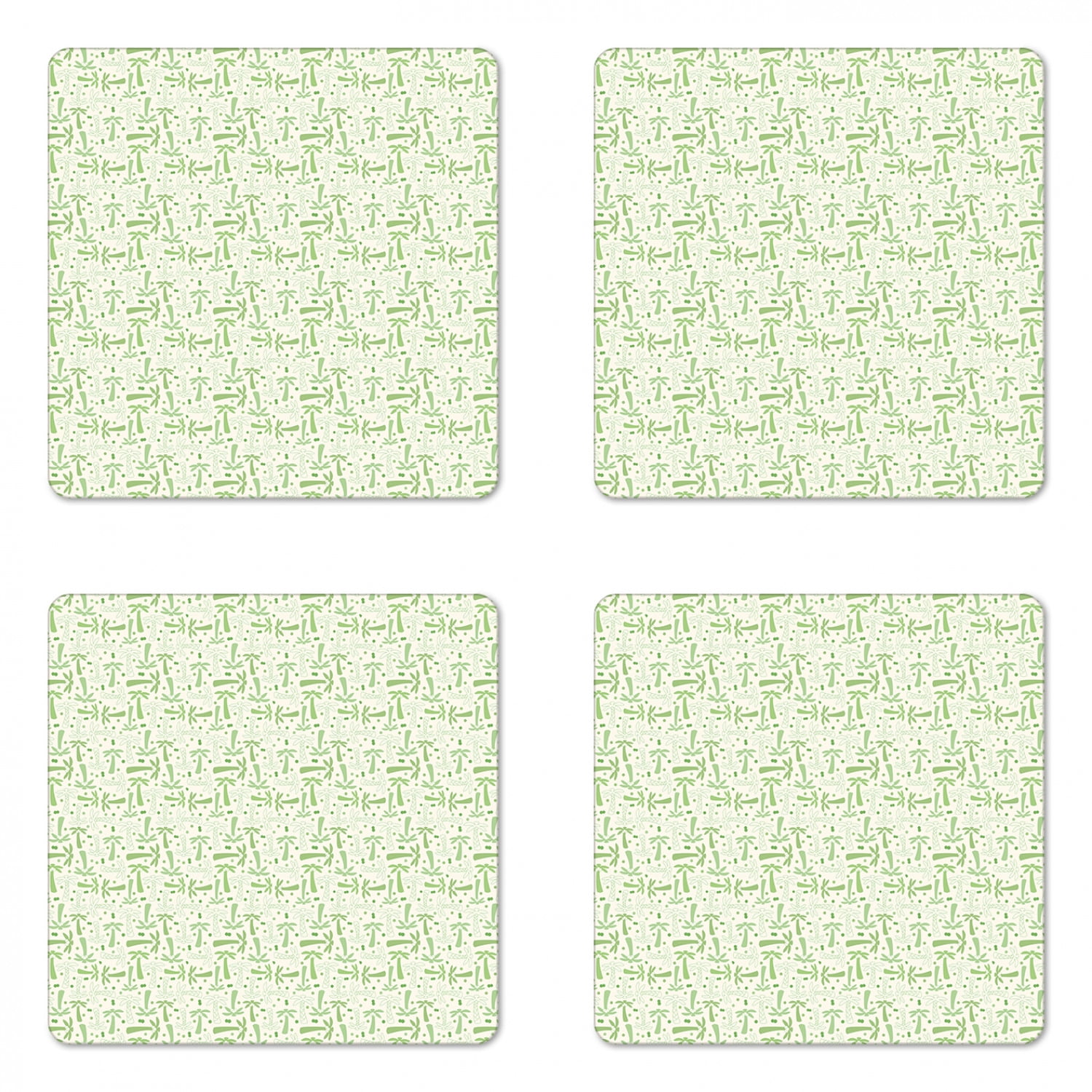Botanical Coaster Set of 4, Tropical Palm Trees Foliage Exotic Plants ...