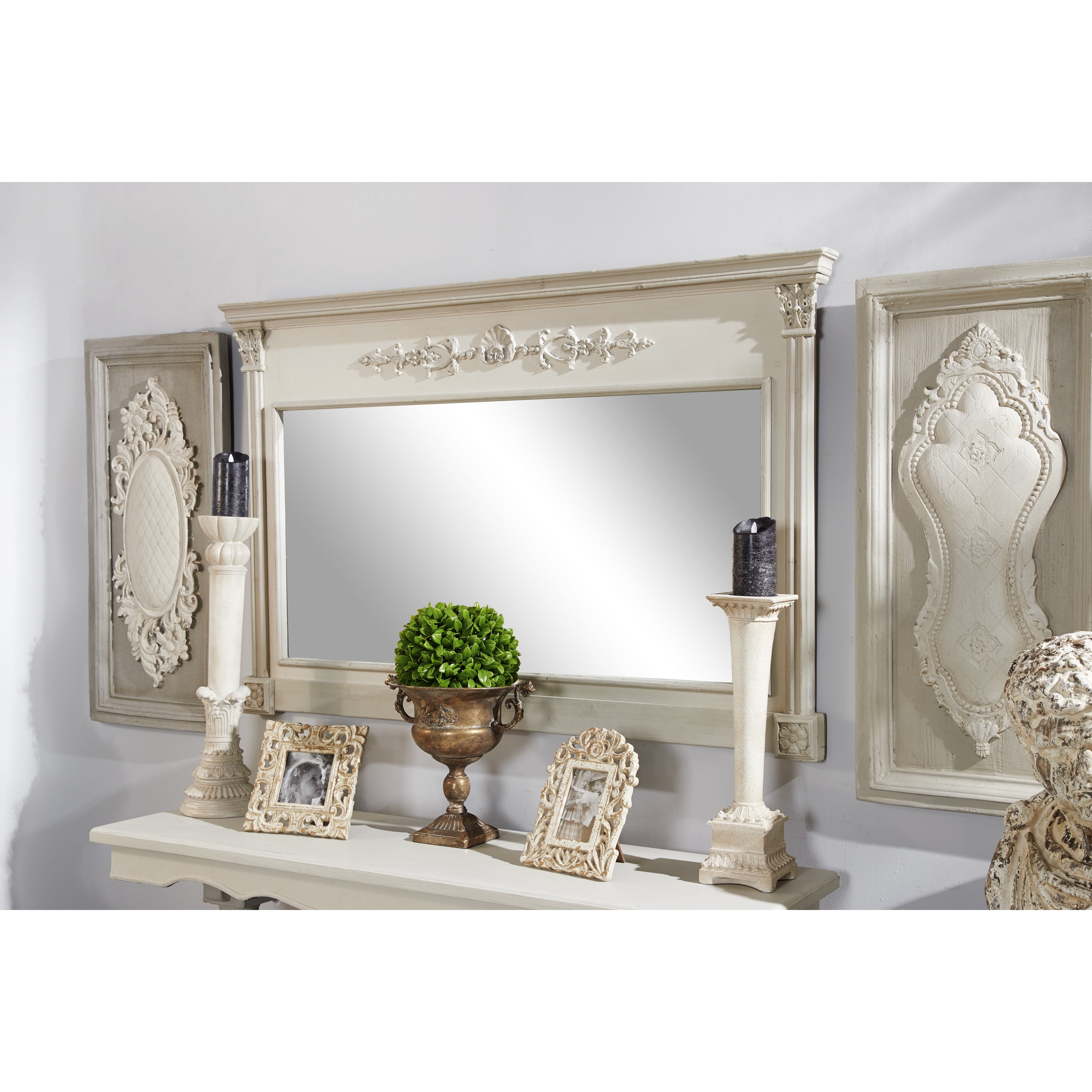 Buy DecMode Wood Vintage Inspired Rectangular Wall Mirror with Crown ...