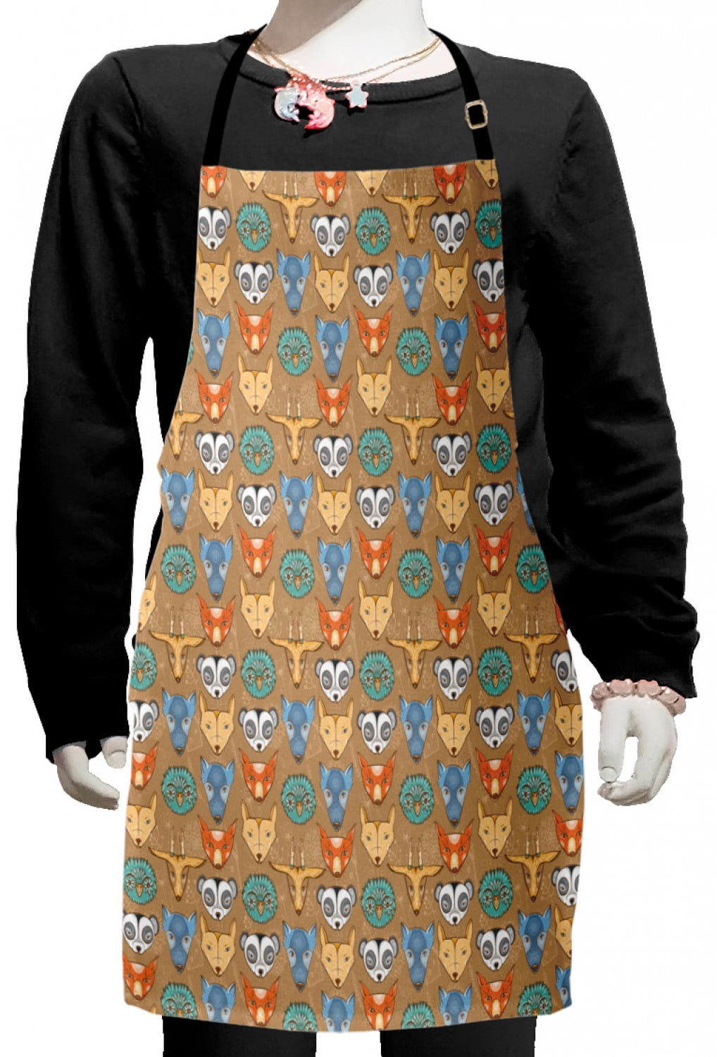 Cartoon Kids Apron, Forest Fauna Pattern Deer Owl Fox and Wolf ...