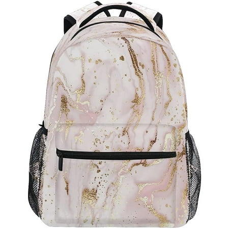Golden Lines On Pink Marble Backpacks Travel Laptop Daypack School Bags ...