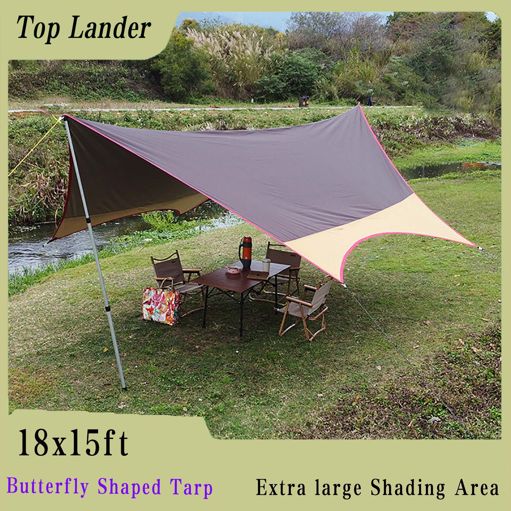18x15ft Large Camping Tarp 8 person Outdoor Camp Sun Shelter Butterfly ...