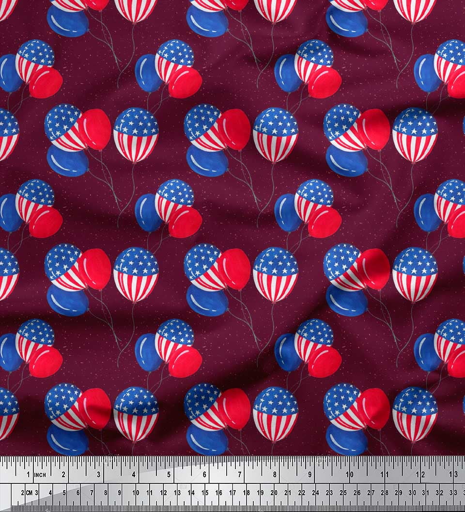Soimoi Purple Japan Crepe Satin Fabric Brush Stroke & Balloon Holiday ...