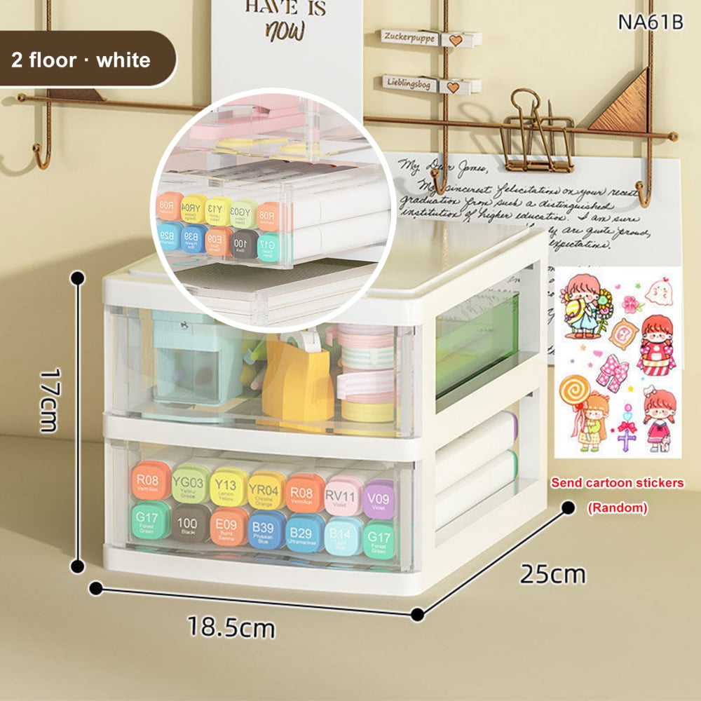 2/3/4-Drawer Desktop Organizer with Random Cartoon Stickers & Notched ...