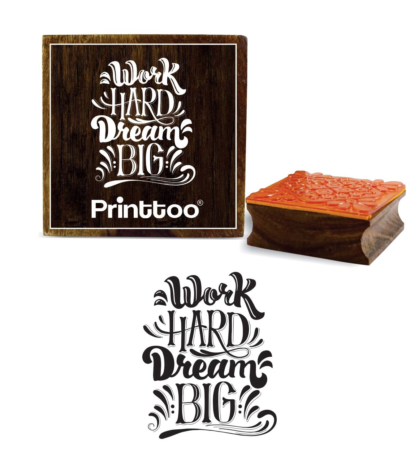 Printtoo Wooden Rubber Stamp Scrap-booking Work Hard Dream Big Quotes ...