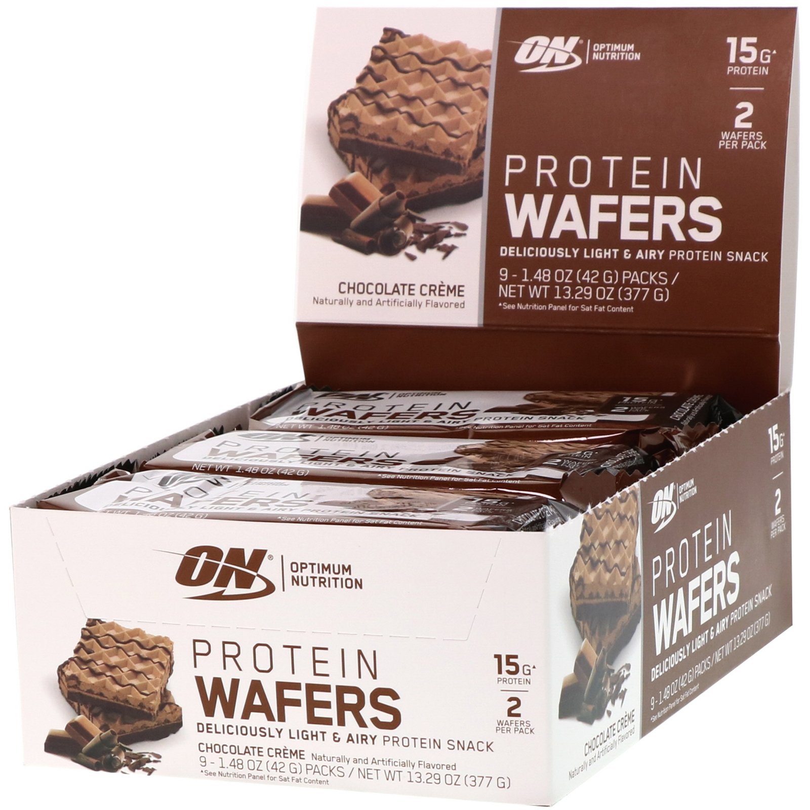 Optimum Nutrition Protein Wafers, Chocolate Creme, 9 Packs, 1.48 oz (42 ...
