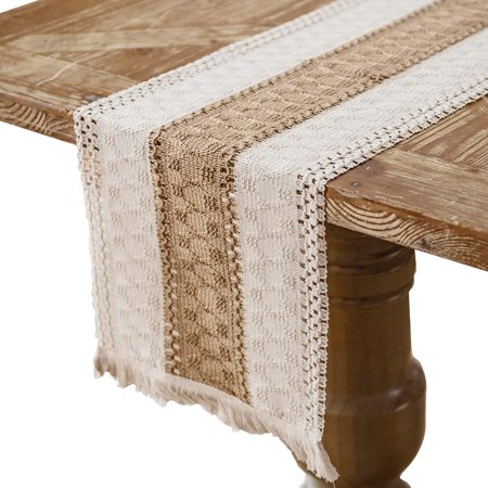 QUETO Style A 30 x 140 cm Boho Table Runner Beige Linen Table Runner ...