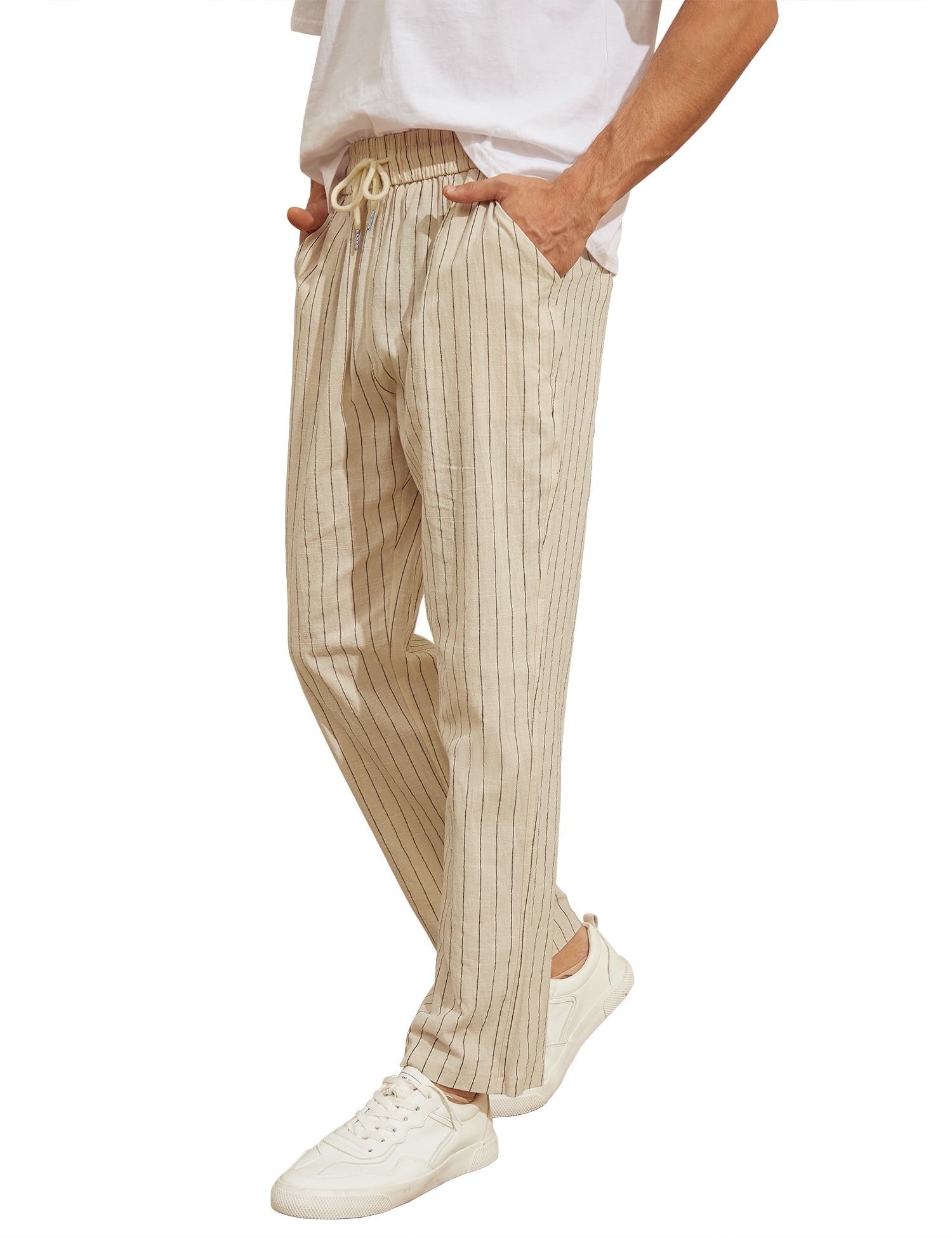 ZHENWEI Mens Cotton Linen Drawstring Pants Elastic Waist Casual Jogger ...