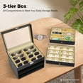 24 Compartment Sunglass Organizer Case, 3-Tier PU Leather Lockable ...