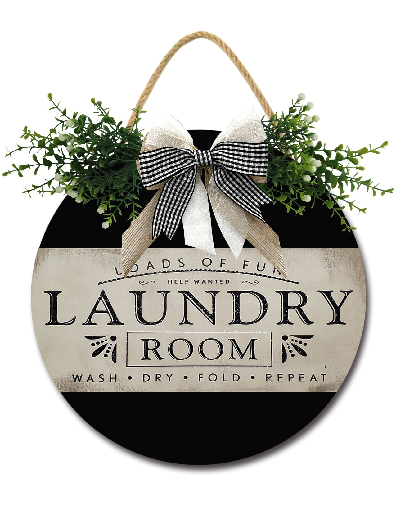 Loads Of Fun Laundry Room Door Sign Home Decor Round Wood Wreaths Wall ...