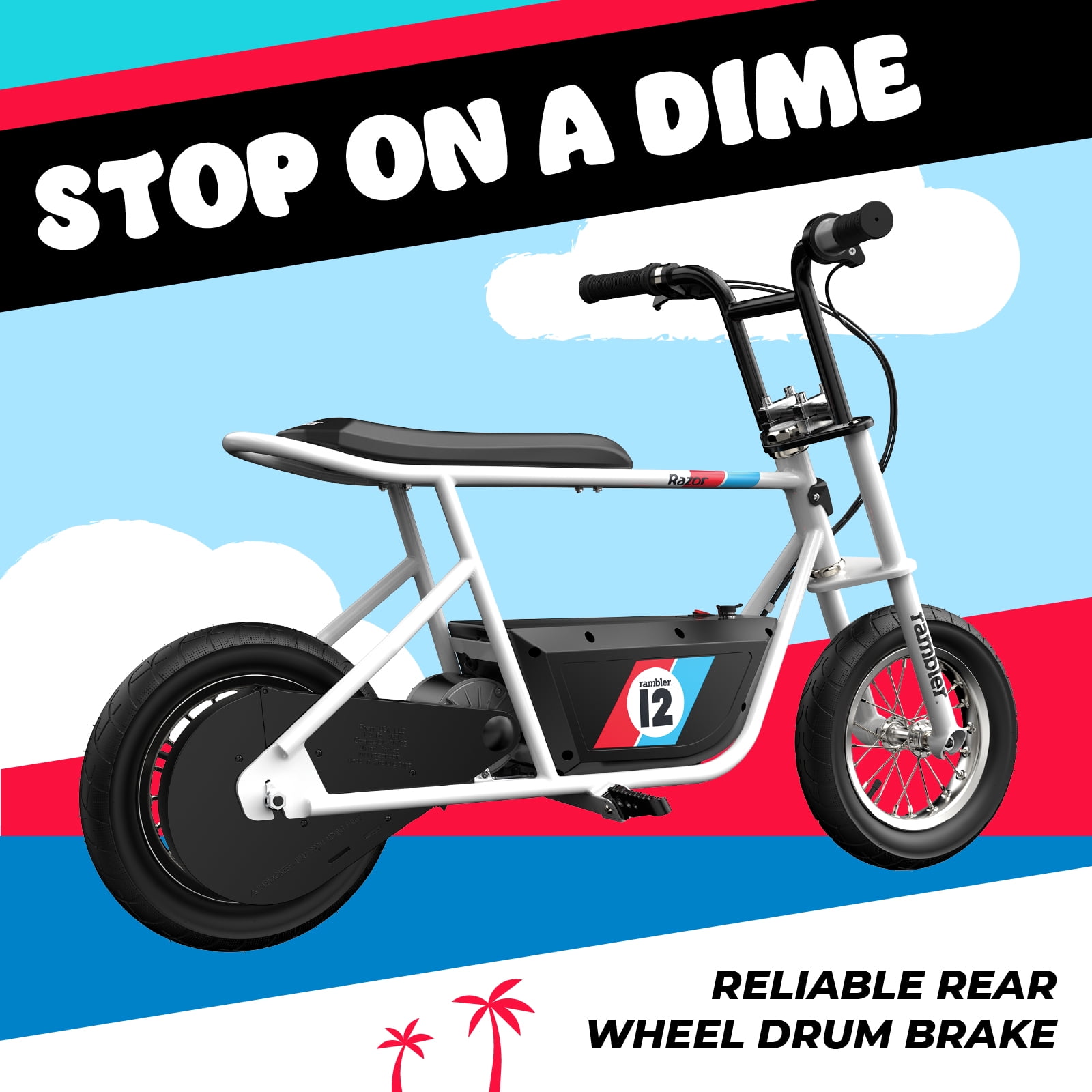 Buy Razor Rambler 12 - White, 24V Electric Scooter with Retro Style, Up ...