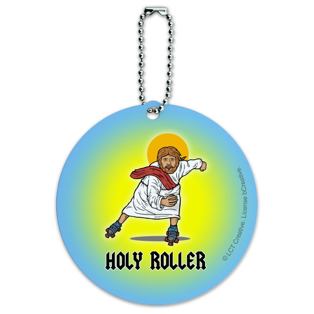 Holy Roller Jesus Roller Skating Funny Humor Round Luggage ID Tag Card ...