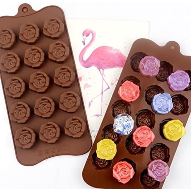 2 Pack, 15 Cavities Cute Little Rose Shape Silicone Chocolate Candy ...