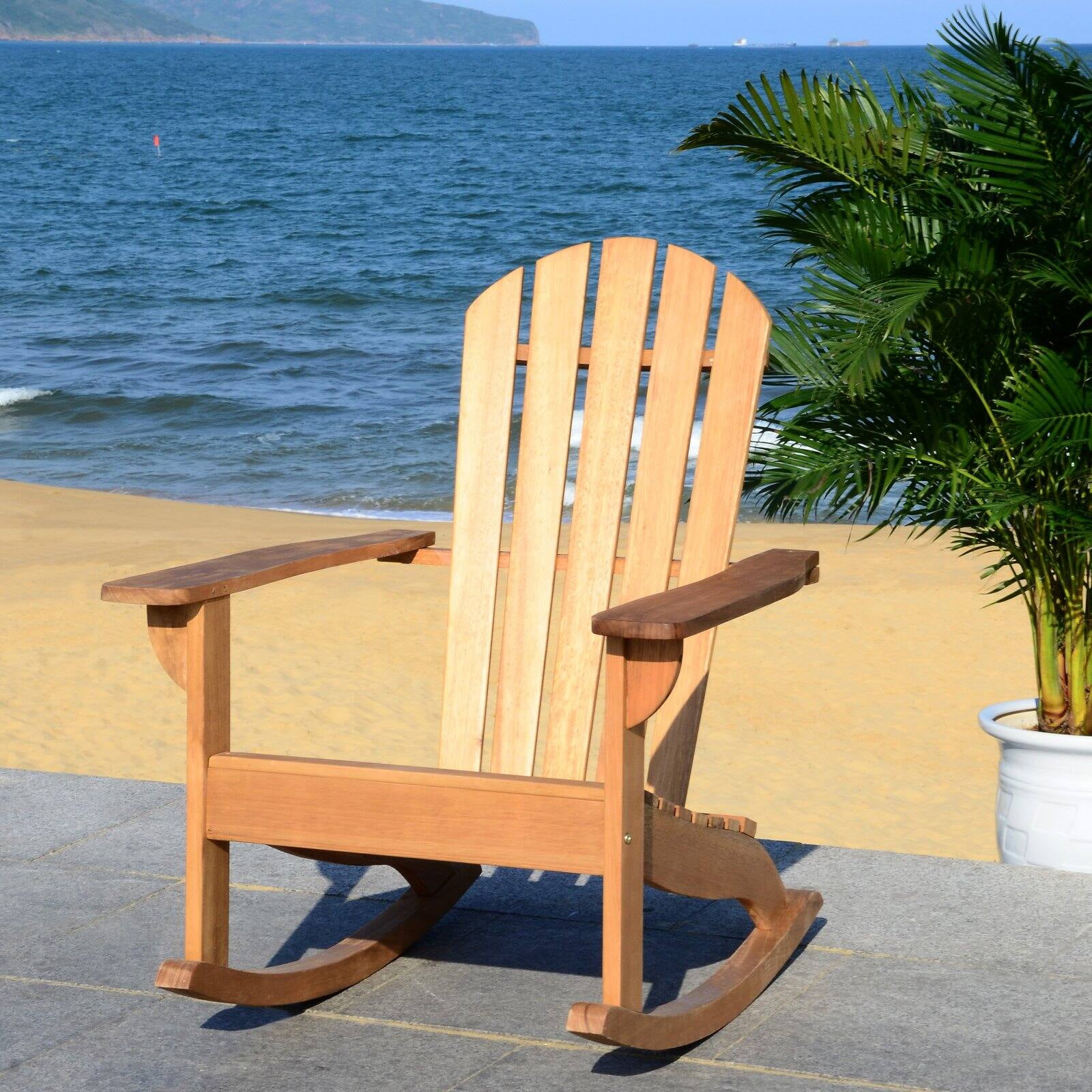Safavieh Brizio Outdoor Adirondack Slat Back Rocking Chair - Natural ...