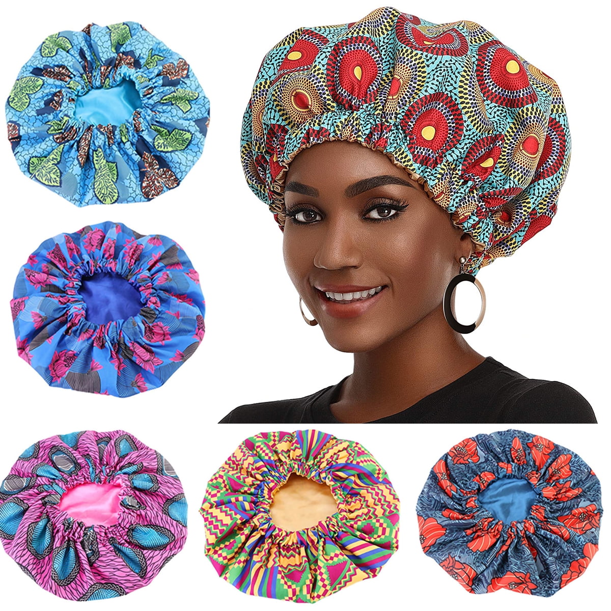 Visland Women Double Layer Satin Bonnet , African Silk Hair Bonnet for ...