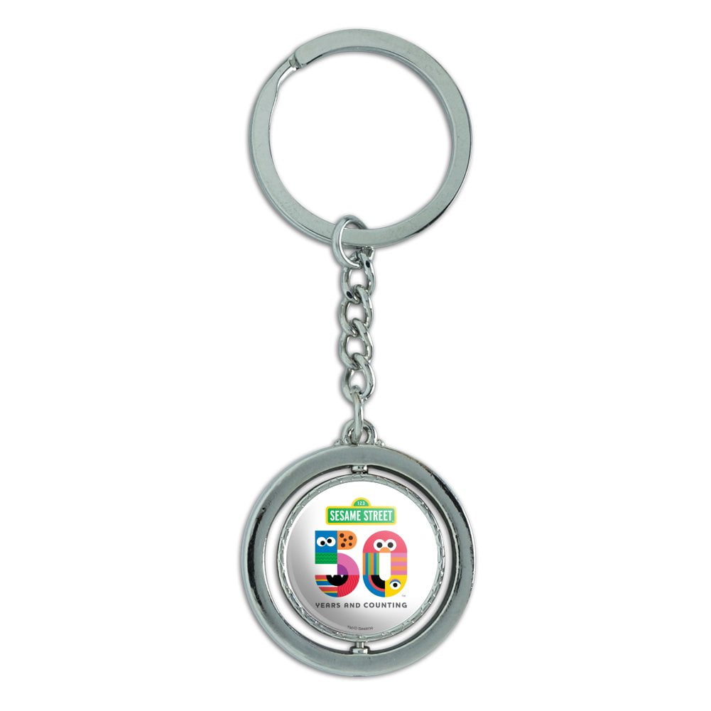 Sesame Street 50th Anniversary Logo Keychain Spinning Round Chrome ...