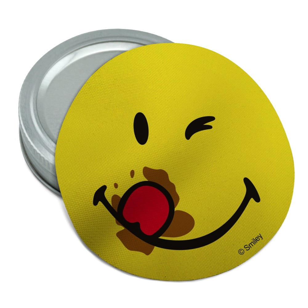 Smiley Smile Messy Eater Wink Yellow Face Round Rubber Non-Slip Jar ...