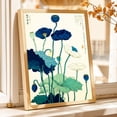 ARTVORA Vintage Blue Lotus Flower Wall Art Print in Woodblock Style ...