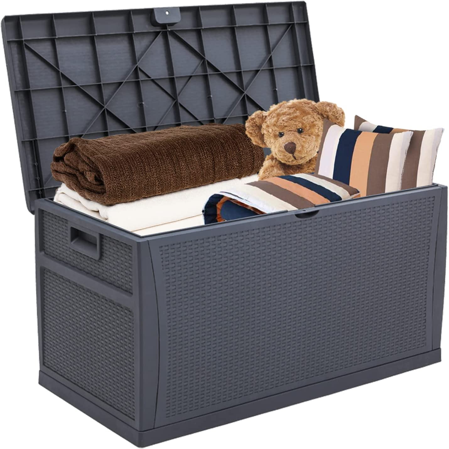 Sesslife 120 Gallon Deck Box, Outdoor Lockable Plastic Storage Box with ...