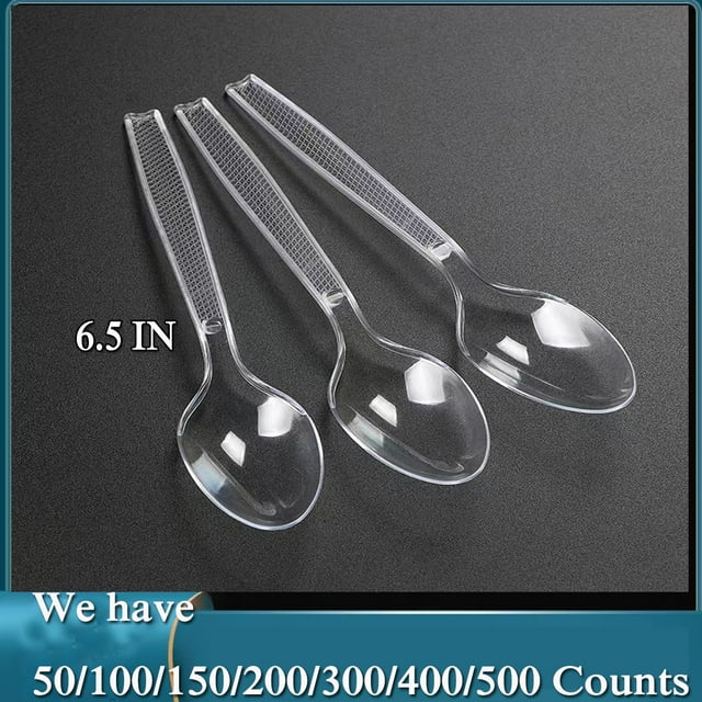 Disposable Spoons Plastic Spoon Heavy Duty - 6.5" Clear Spoons Plastic ...