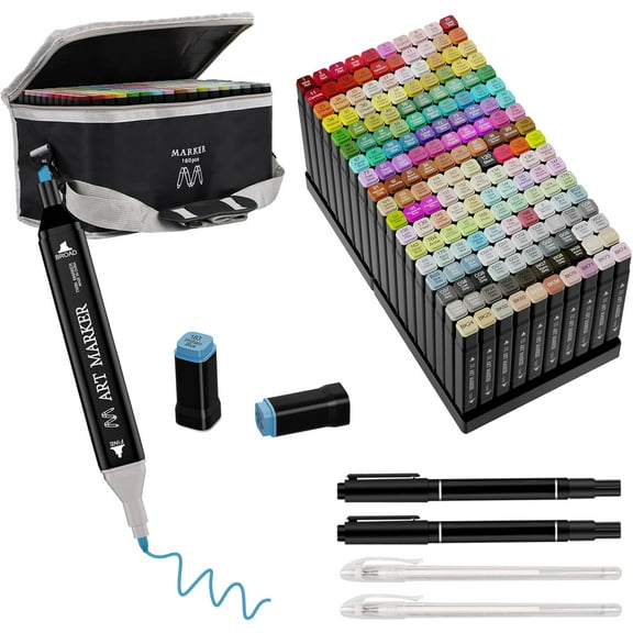 Banral 120 Colors Alcohol Markers Set with Case ,Dual Tip Point,130 ...