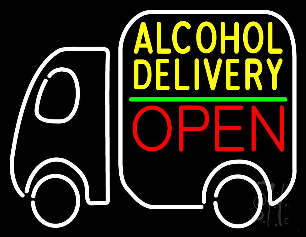 Alcohol Delivery Open LED Neon Sign 24 x 31 - inches, Black Square Cut ...