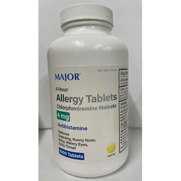 Major Chlorpheniramine Maleate Allergy Tablets, 4 mg, 1000 Count HSA ...