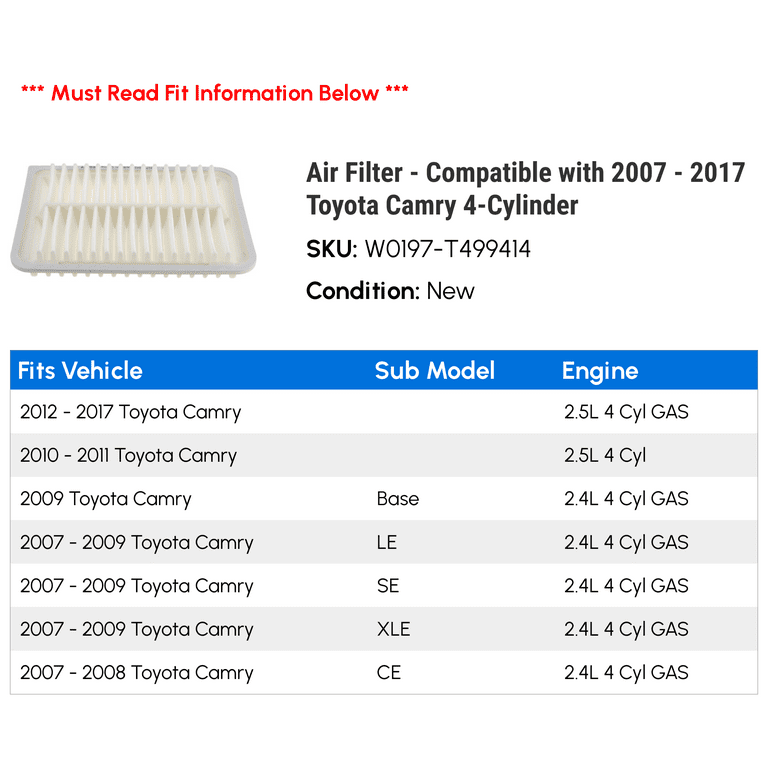 2009 toyota camry air filter store