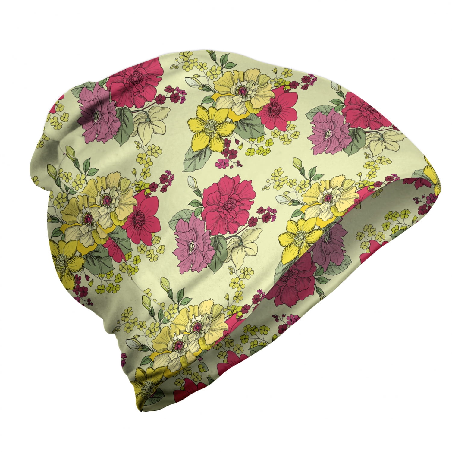 Floral Unisex Beanie, Naive Nature Flowers Art, Hiking Outdoors, Pastel ...