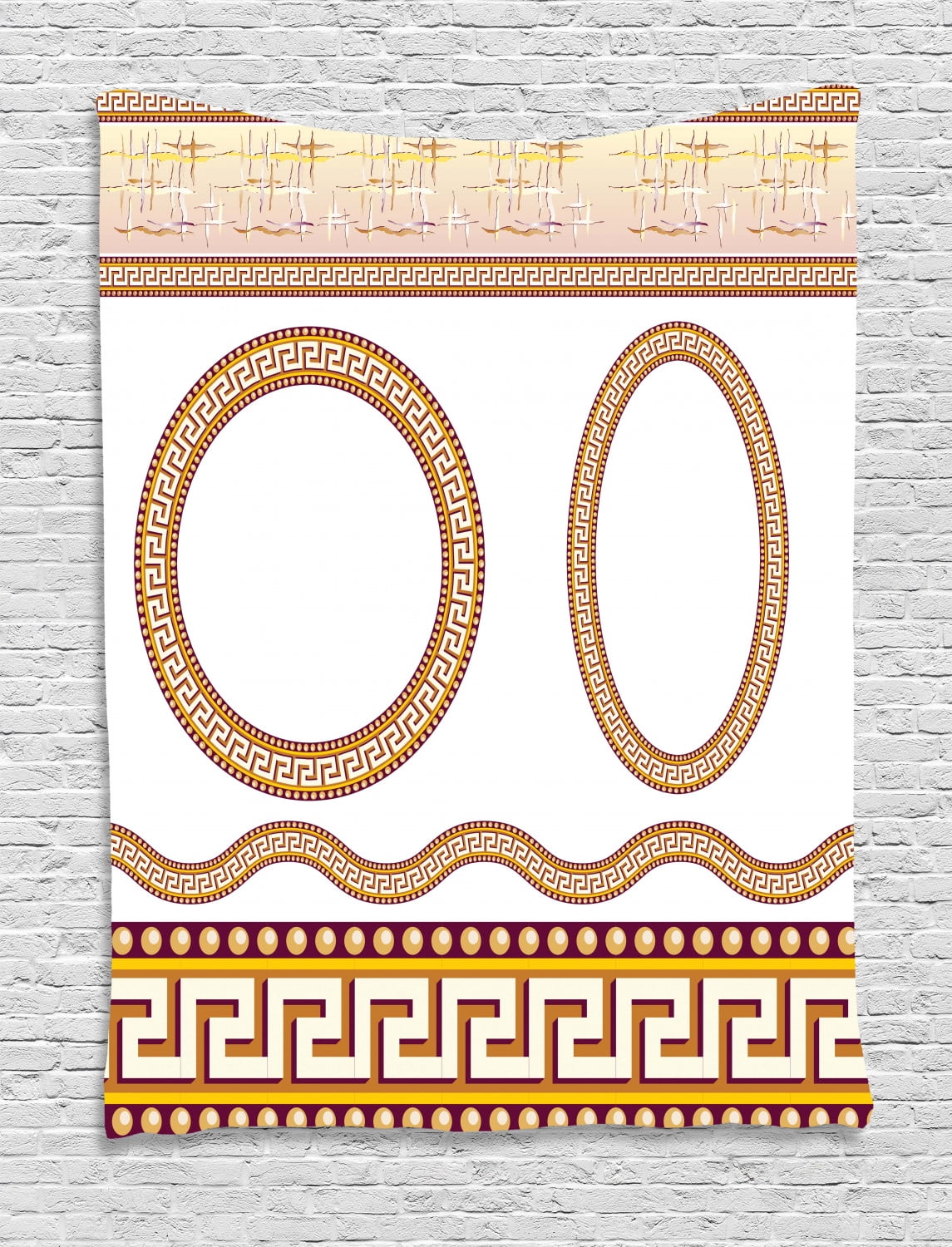 Greek Key Tapestry, Ancient Fret Pattern in Oval and Circle Shapes Wavy ...