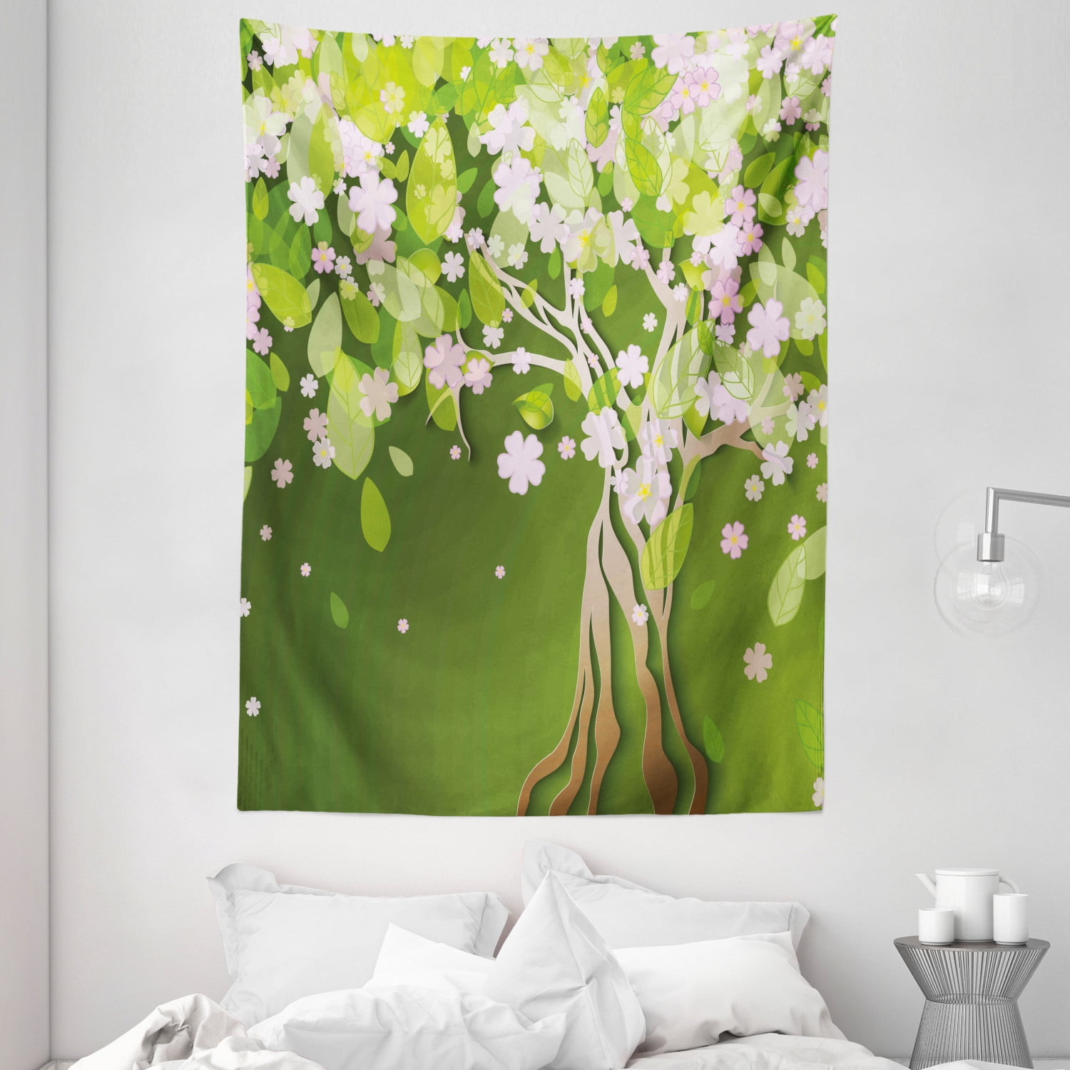 Floral Tapestry, Tree with Blossoming Flourishing Petals Florets Spring ...