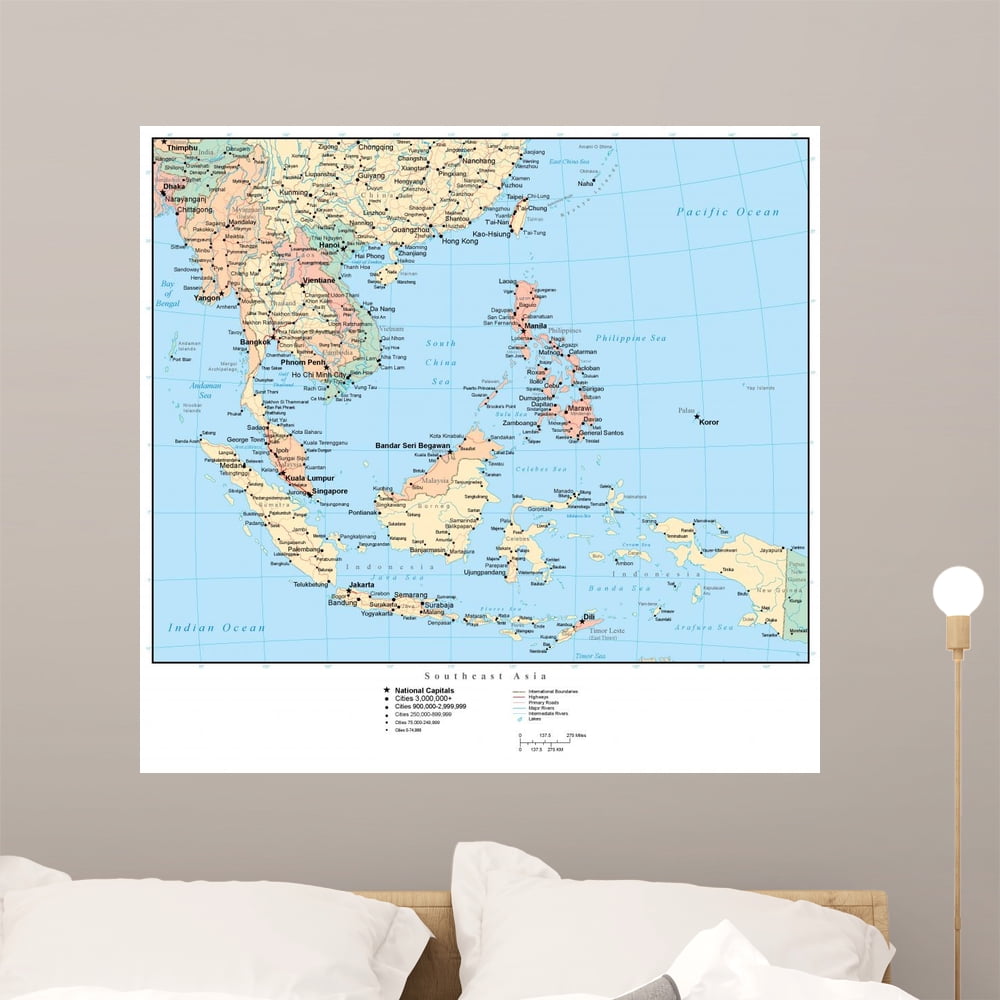 Map Southeast Asia Wall Mural Decal Sticker, Wallmonkeys Peel & Stick ...